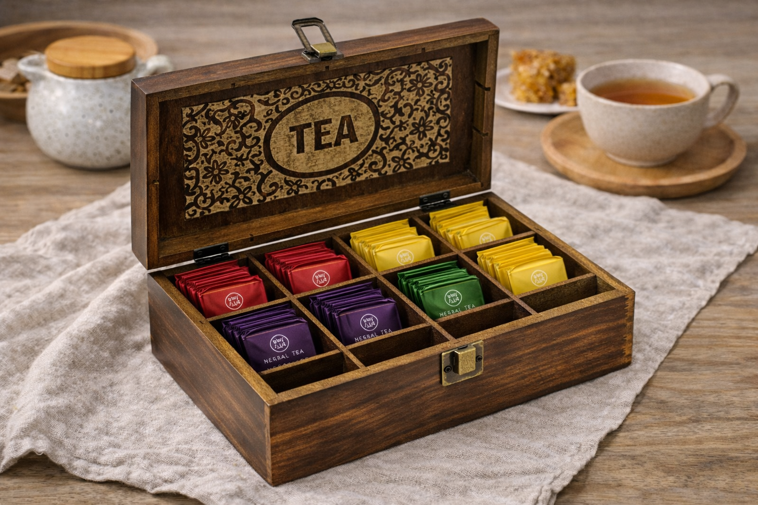 Te Box Stórt 12 Hólf - Handunnið úr Mangóvið 30×23cm | Myrra Living ...